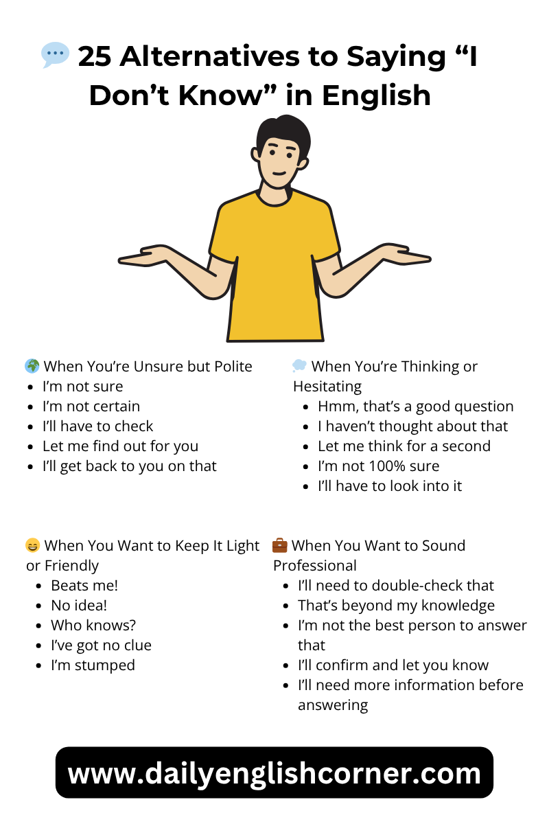 25 Alternatives to Saying I Don’t Know in English
